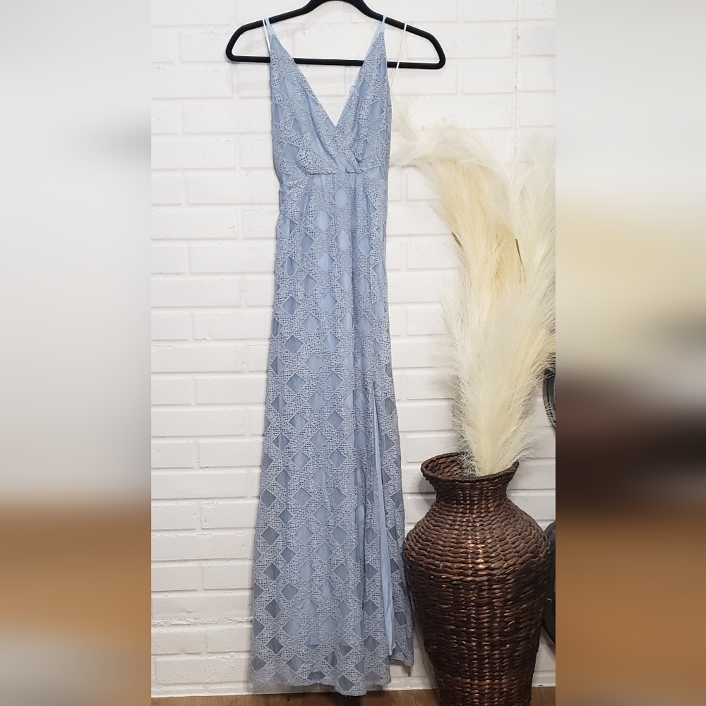 Mustard Seed Blue Lace Open Back Maxi Dress Size Small - Gem